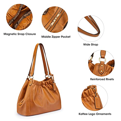 Kattee Soft Women Genuine Leather Hobo Totes Purses and Handbags Satchel Top Handle Shoulder Bags (Brown)