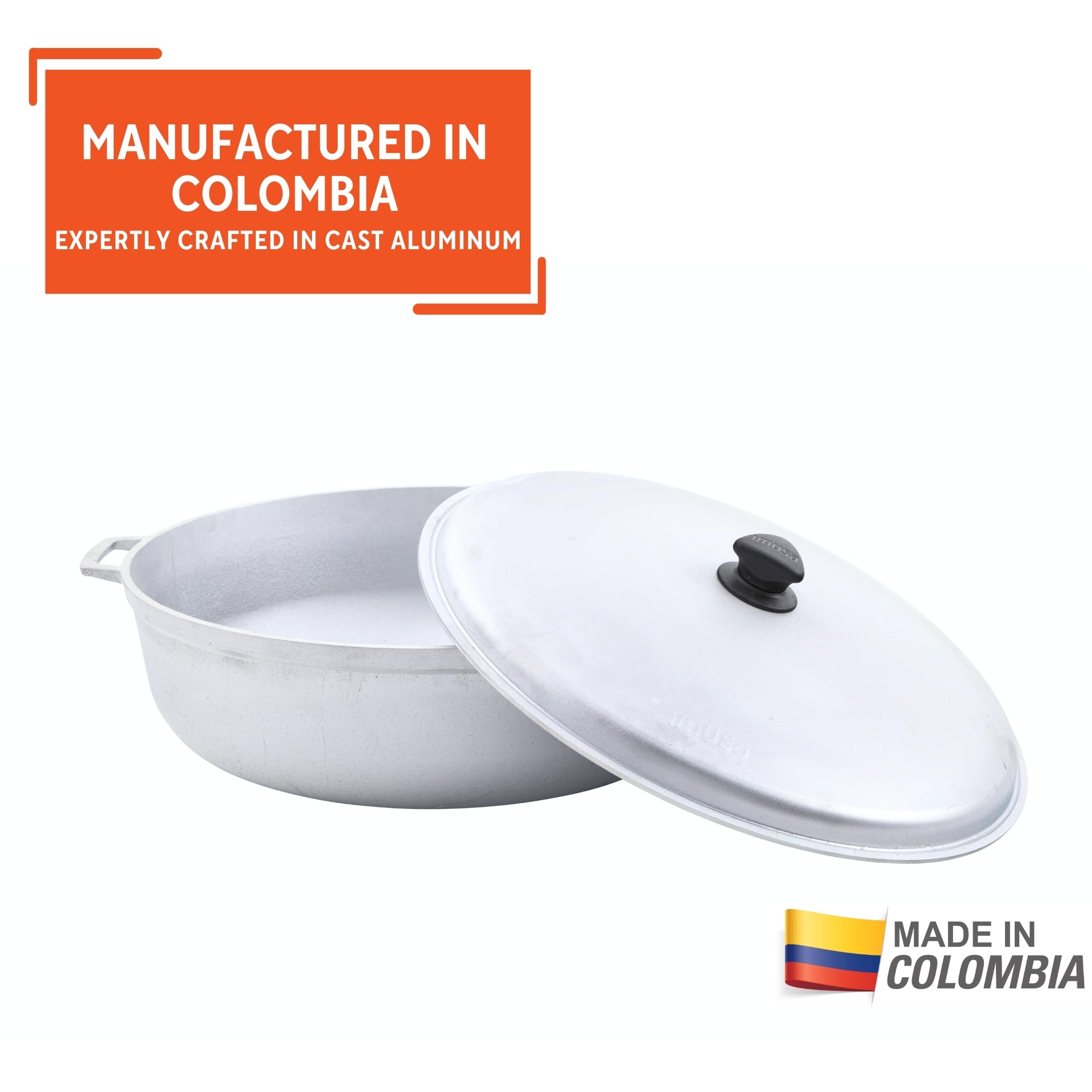 IMUSA USA 17.9Qt JUMBO Traditional Colombian Caldero (Dutch Oven) for Cooking and Serving, Silver, 17.9 Quart