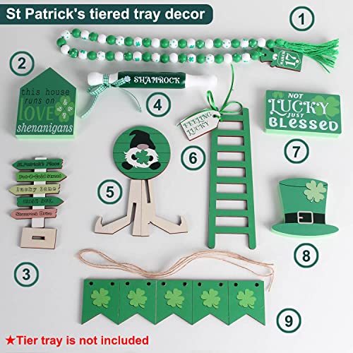 ๐ฆ๐ง ๐ฃ๐ฎ๐๐ฟ๐ถ๐ฐ๐ธ๐ ๐๐๐ฒ Decorations, St.Patrick's Day Tiered Tray Decor, St Patricks Day Accessories Bundle Decor with Lucky Shamrock, Gnomes, Bead Garland, Leprechaun's Hat (Tray Not Included)