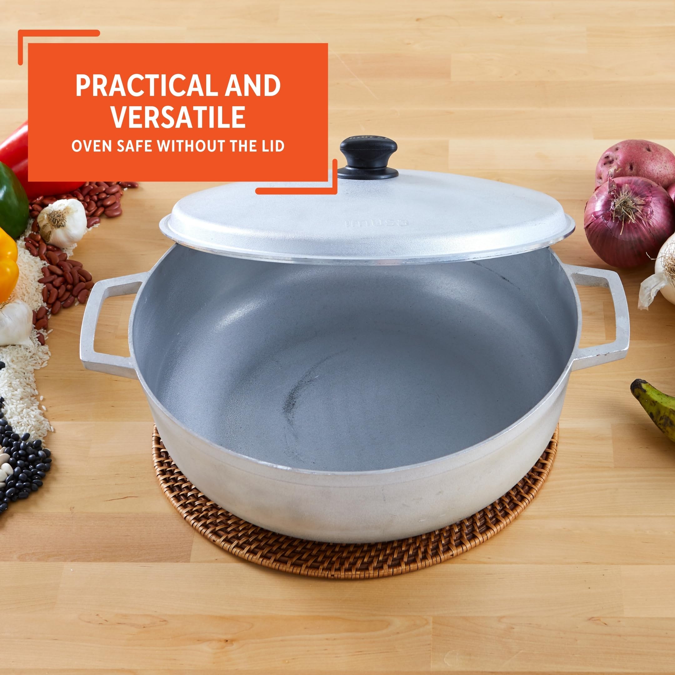 IMUSA USA 17.9Qt JUMBO Traditional Colombian Caldero (Dutch Oven) for Cooking and Serving, Silver, 17.9 Quart