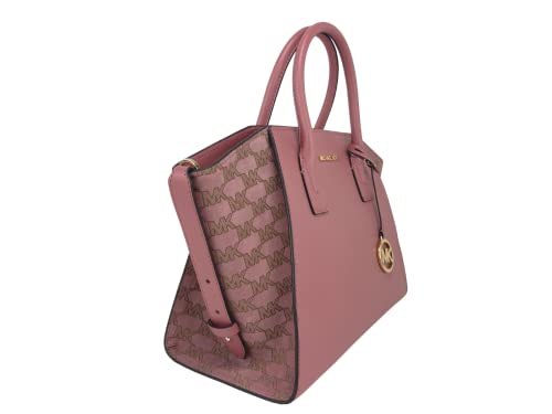 Michael Kors Avril Large Top Zip Satchel Crossbody Bag MK Pink Rose MK Leather