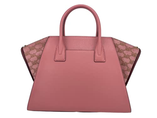 Michael Kors Avril Large Top Zip Satchel Crossbody Bag MK Pink Rose MK Leather