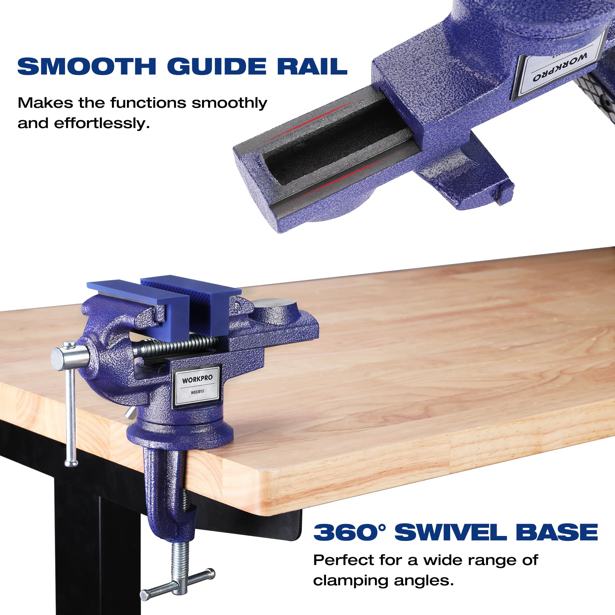 WORKPRO Bench Vise, 2.5 Inch Jaw Width Universal Table Vise, 360°Swivel Base Home Vice Bench Clamp with Magnetic Jaw Pads, Portable Clamp-on Vise Bench for Woodworking, Metalworking, Drilling