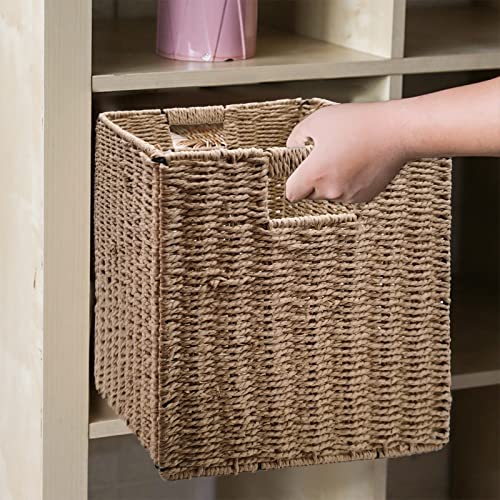 Foldable Wicker Storage Basket,Baskets for Shelves With Labels,3-Pack Pantry Baskets、Wicker Basket、Seagrass Baskets