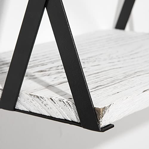 Sapowerntus Floating Nightstand Shelves Wall Mounted, 2 Tier Bedside Table for Bedroom, Rustic White Wood Basket Box Shelf with X Mental Bracket, Small Storage Decor in Bathroom Living Room