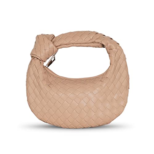 Handmade Woven Pu Leather Handbag, Hobo Bags For Women, Fashion Woven Design Clutch Bag Beige Shoulder Bag