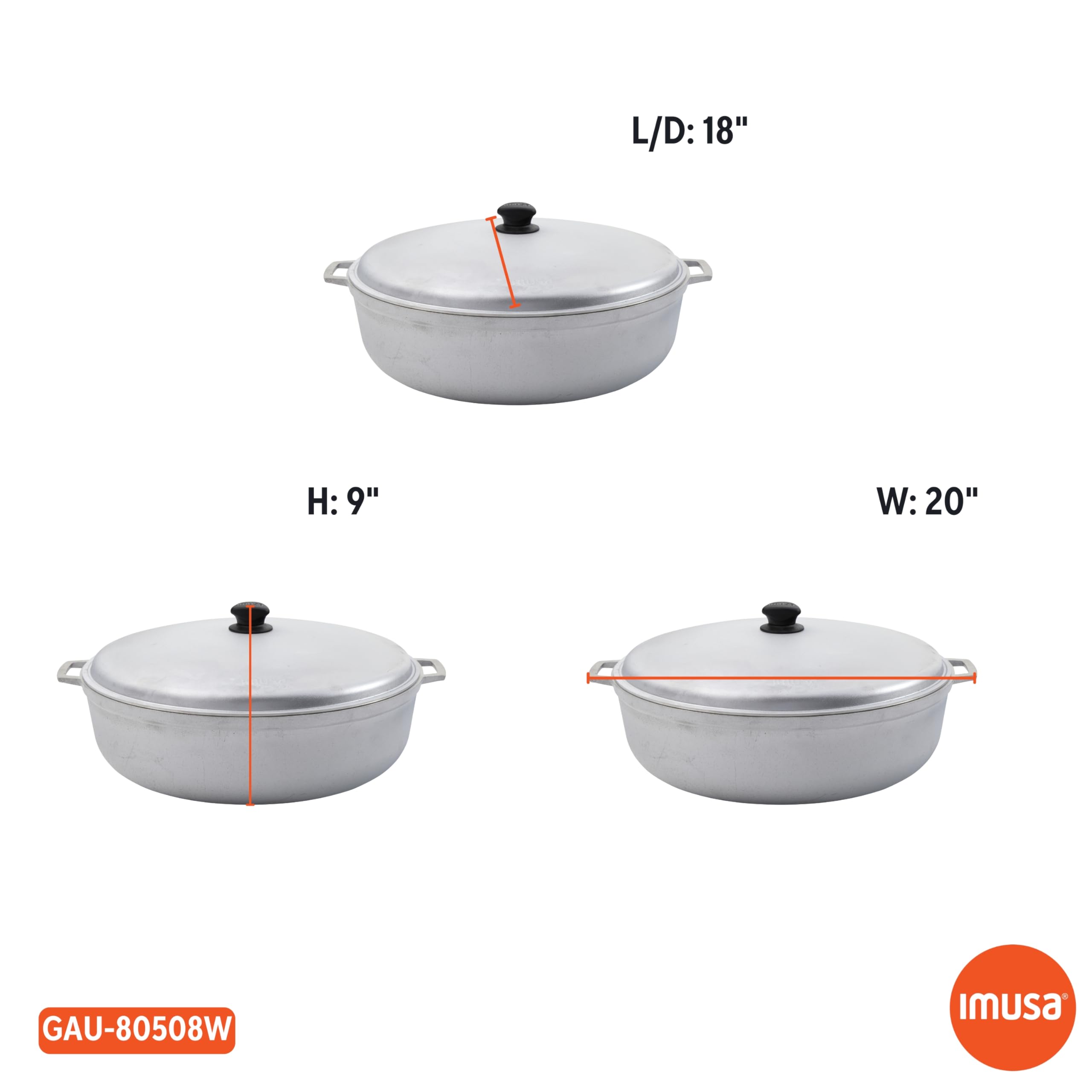 IMUSA USA 17.9Qt JUMBO Traditional Colombian Caldero (Dutch Oven) for Cooking and Serving, Silver, 17.9 Quart