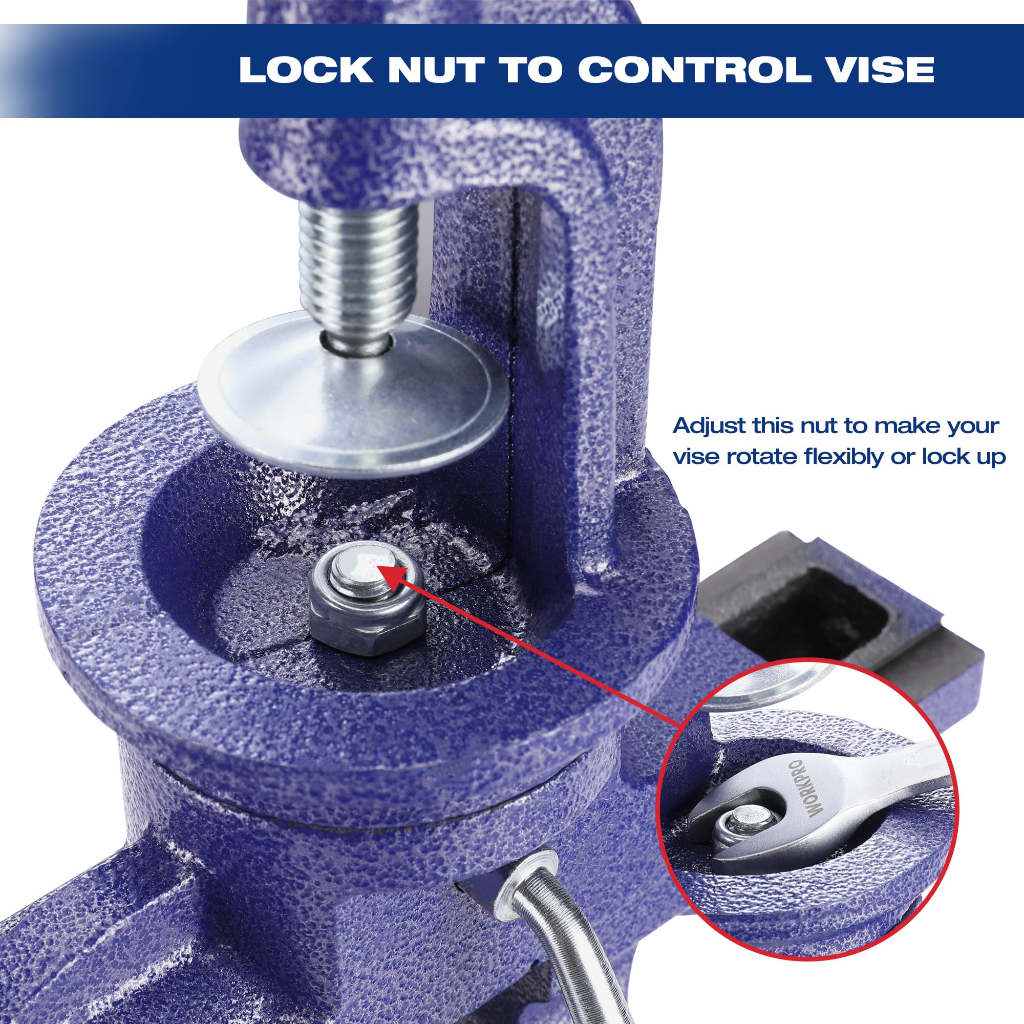 WORKPRO Bench Vise, 2.5 Inch Jaw Width Universal Table Vise, 360°Swivel Base Home Vice Bench Clamp with Magnetic Jaw Pads, Portable Clamp-on Vise Bench for Woodworking, Metalworking, Drilling