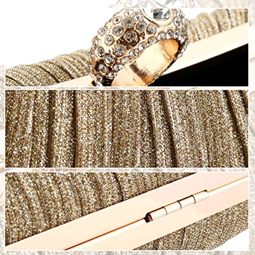 EROUGE Women Evening Clutch Purses Rhinestone Wedding Clutch Evening Handbag for Formal (Gold)