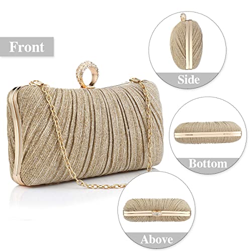 EROUGE Women Evening Clutch Purses Rhinestone Wedding Clutch Evening Handbag for Formal (Gold)