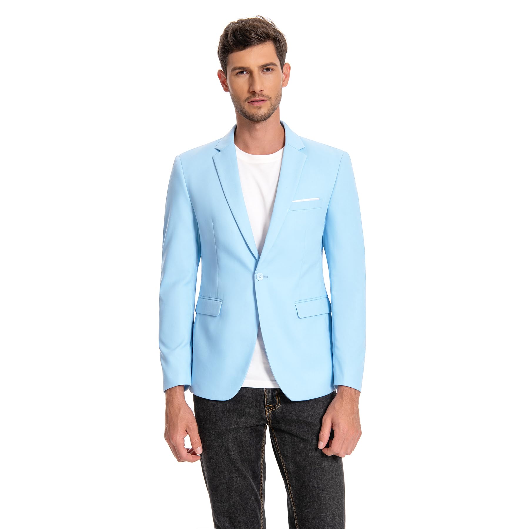 Men's Suit Jacket One Button Slim Fit Sport Coat Business Daily Blazer X-Large Light Blue