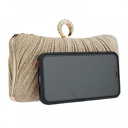 EROUGE Women Evening Clutch Purses Rhinestone Wedding Clutch Evening Handbag for Formal (Gold)