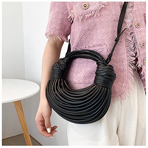 Knotted Woven Tote Bag Handbag For Women Hand Woven Bread Messenger Bag Soft Leather Top Handle Handbag Shoulder Bag (Blue)