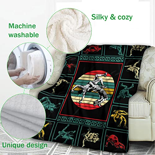 OhaPrints Patchwork Vintage Style Wrestling Posture Wrestler Gift Wrestling Fan Lover Soft Sherpa Throw Blankets Cozy Fuzzy Fleece Throws for Tv Sofa Couch Comfy Fluffy Blanket 30X40 50X60 60X80