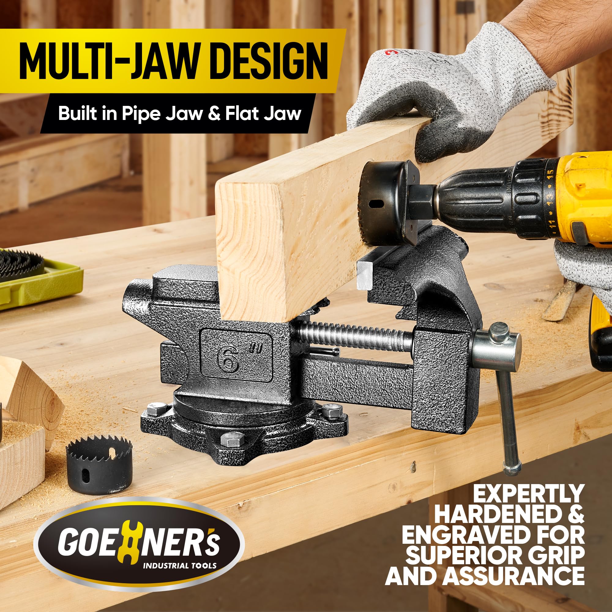 [Upgraded] Bench Vise 6” - Table Vice For Workbench, Utility Vise with Heavy Duty Cast Iron, Multi-Jaw, 270 Degree Swivel Base, Larger Anvil, Easy Adjustment for Woodworking, Workshop DIY Uses