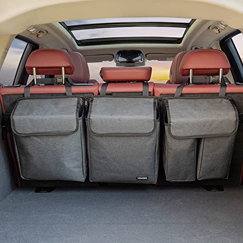 VEHEBE Trunk Organizer for Car, Large Capacity, Never floppy, Super Security Hook & Loops, Sturdy Material, Detachable Car Organizer, Insulated Bag included