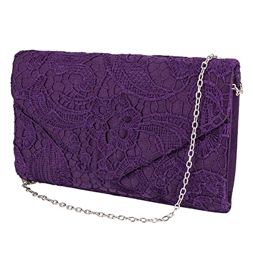 Top Women's Evening Handbags Purple Lace Evening Clutch Purses for Women Shoulder Bags for Wedding Prom Party (Lace-purple)