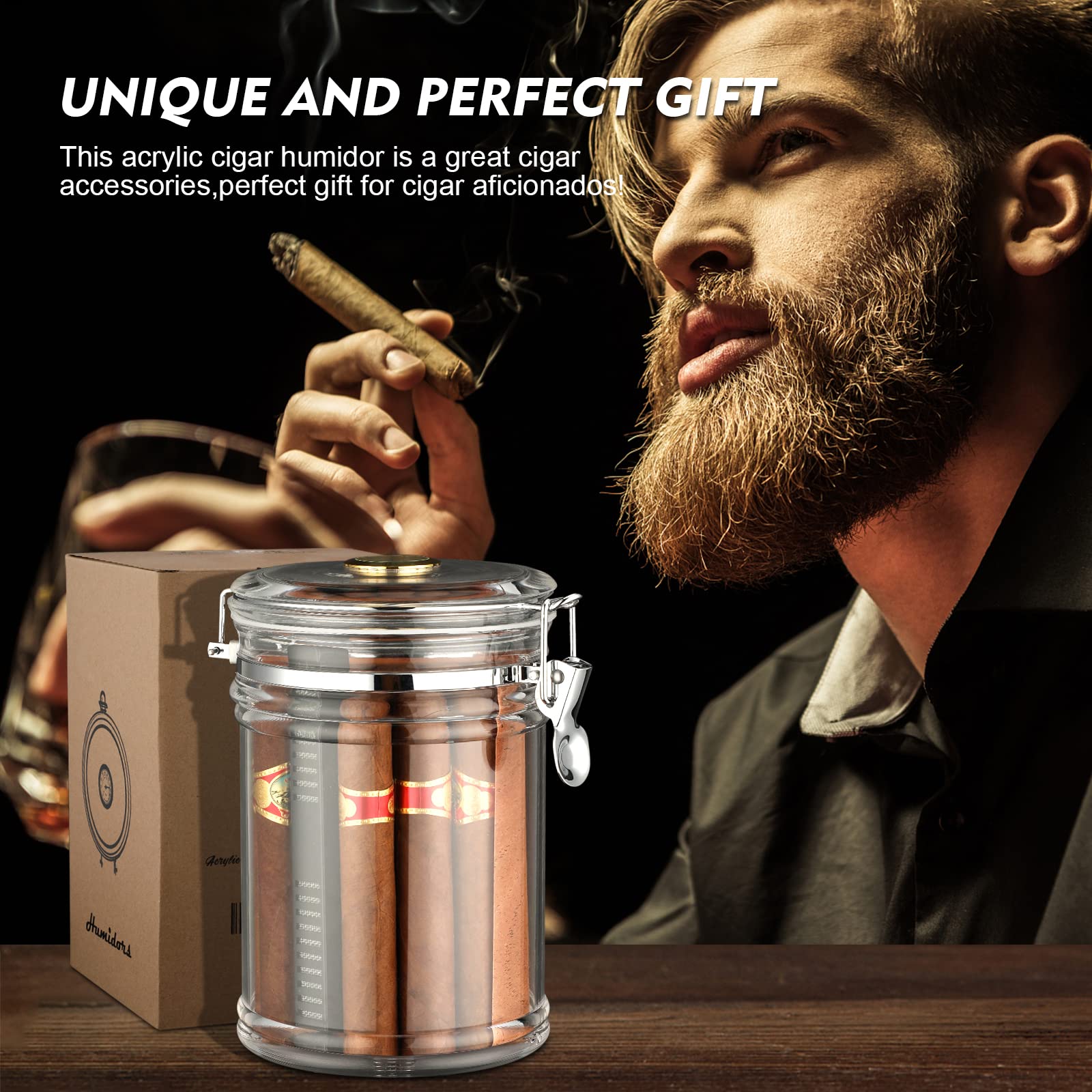 XIFEI Acrylic Humidor Jar with Humidifier and Hygrometer,humidor That can Hold About 18 Cigars (Clear)