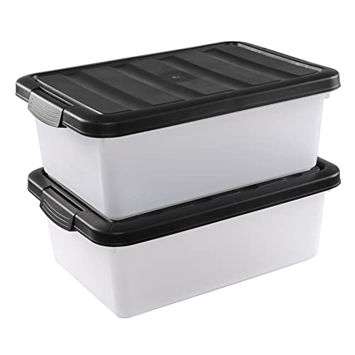 Jekiyo 14 Quart Frosted Clear Latching Storage Bin, Stackable Plastic Box with Black Lid, 2 Packs