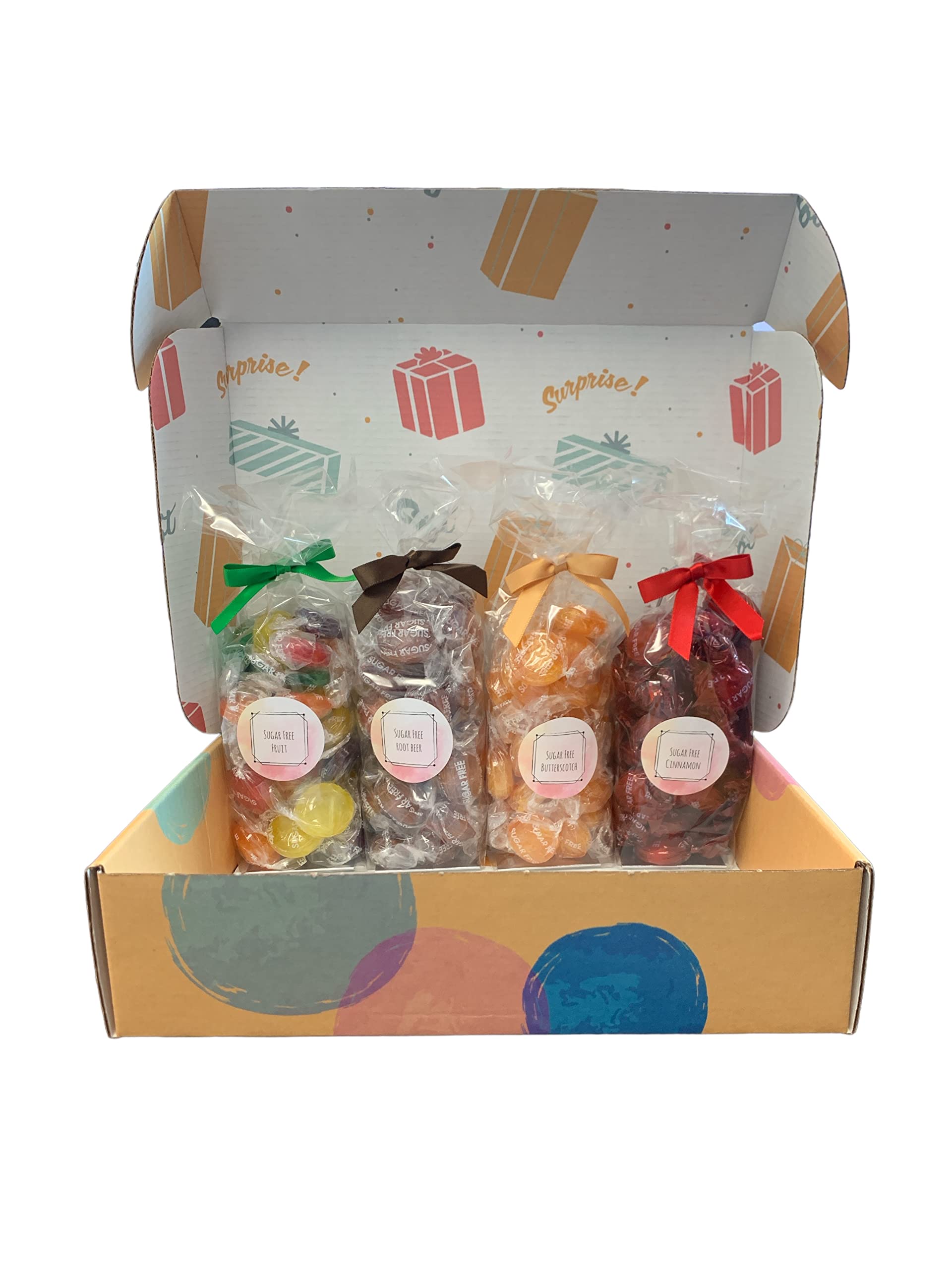 Sugar Free Candy Variety Gift Box – Sugar Free Hard Candy Bulk Candy Individually Wrapped 4 Assorted Flavor Bags