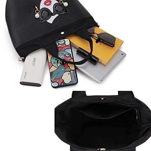 ENJOININ Funky Lady Face Purse for Women Casual Shopping Bag Top Handle Satchel Handbags Pu Leather Shoulder Bag Totes (Black A)