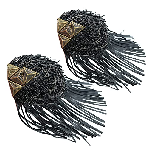 Leather Tassel Shoulder Epaulette badge Punk Blazer Shoulder Epaulet Brooch Pin Stage Performace Shoulder Accessories for Men and Women 2pcs Black