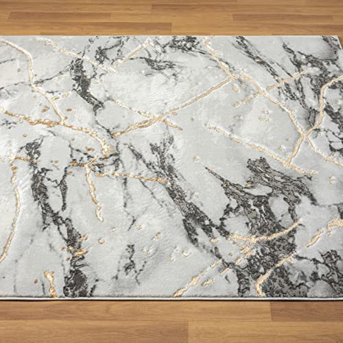 LUXE WEAVERS Ivory 8x10 Marble Abstract Area Rug Gold Living Room Rug