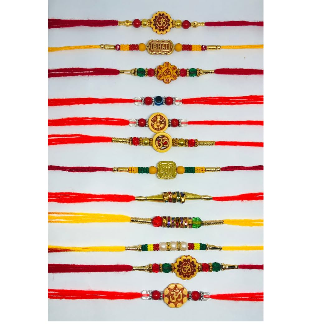 Belexy Set of 12 Stylish Bracelet Rakhi for Big Brothere, Rakhi for Sister, Bhaiya, Bhabhi, Cousins, Dad, Rakhi Thread for Raksha bandhan, Assorted Color with Multi Design