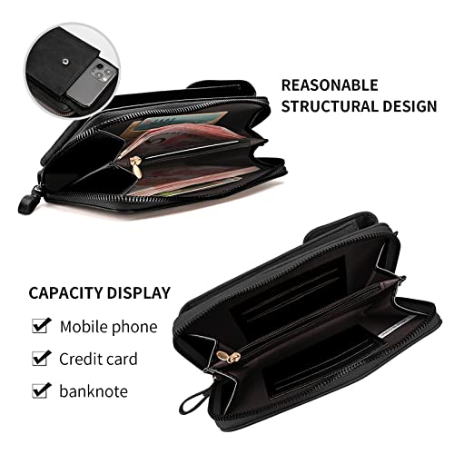 Tingya Small Crossbody Bag Cell Phone Purse Wallet with Credit Card Slots for Women (Black)