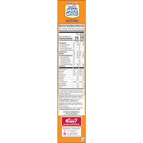 Kellogg's Frosted Mini-Wheats Cold Breakfast Cereal, High-Fiber, Whole Grain, Original, 18oz Box (1 Box)