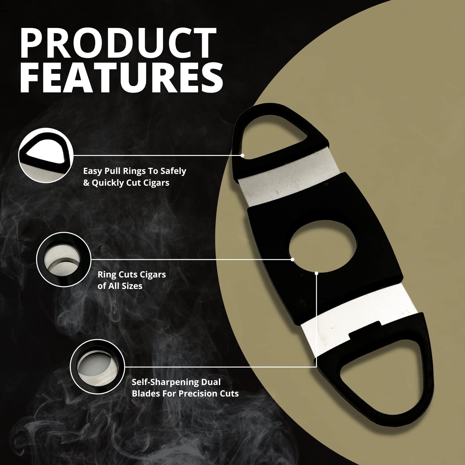 Guillotine Cigar Cutter - Double Blade Cigar Clipper - Stainless Steel Dual Bladed - Ultra-Sharp Straight Cut - Portable 60 Gauge Large Black Plastic Cutters (10 Pack)