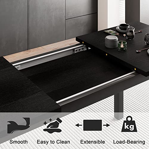 Feonase 3-Piece 63" Dining Table Set with 2 Benches, XL Large Extendable Kitchen Table Set for 6-8 People, Dining Room Table with Metal Frame and Solid MDF Wood Board, Easy Assembly, Black