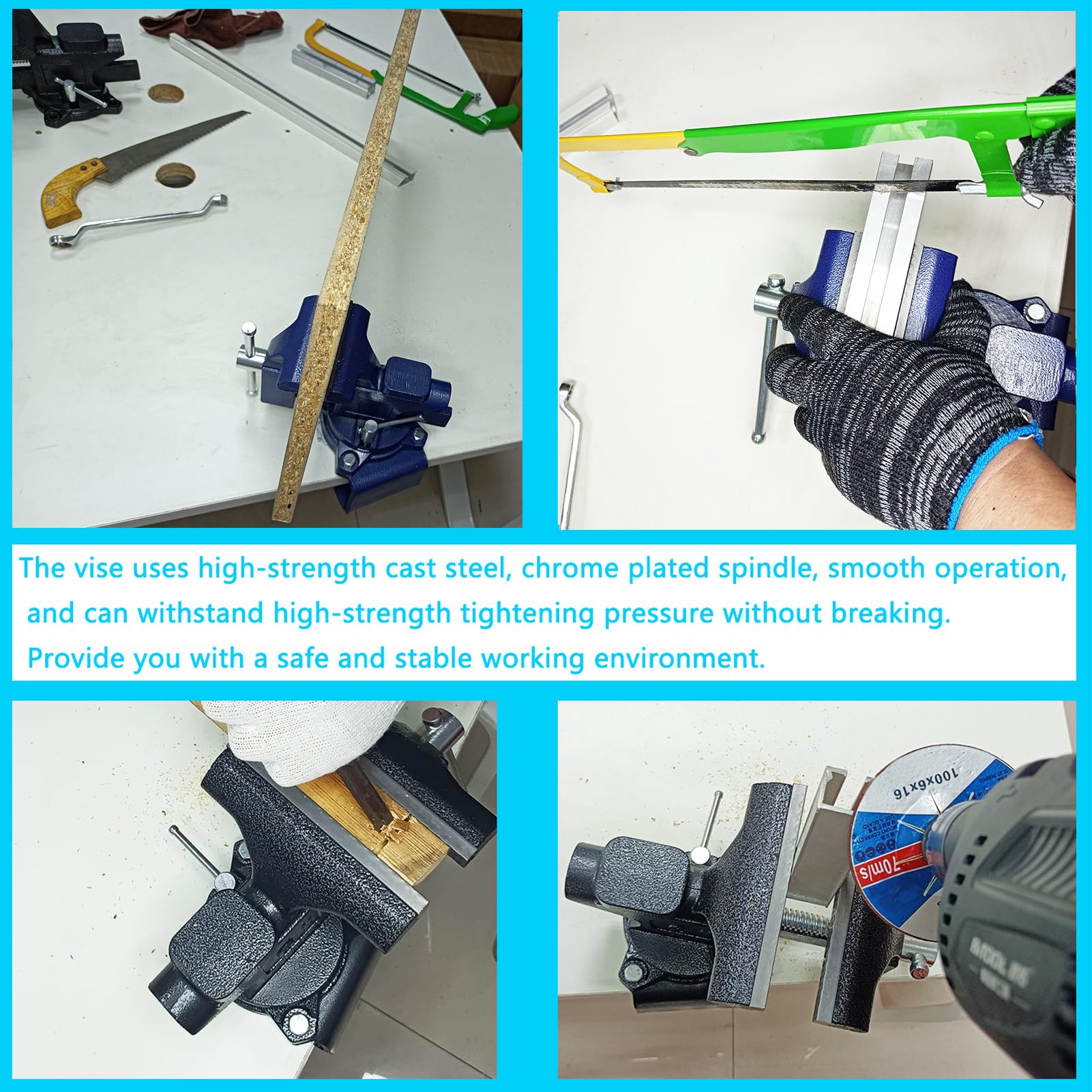 MYTEC 2-In-1 Bench Vise Heavy Duty for Workbench, 6.0" blue, Upgraded Multi-Purpose Table Vice, Universal Rotate 270°Work Clamp-On Vise