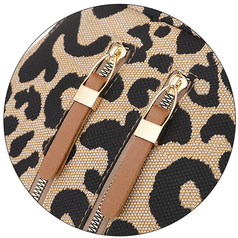 KKRAUS Leopard Print Backpack for Women Pu Leather Cheetah Print Shoulder Daypack Leopard Satchel Backpack with Handle Multipurpose (Single Zipper)