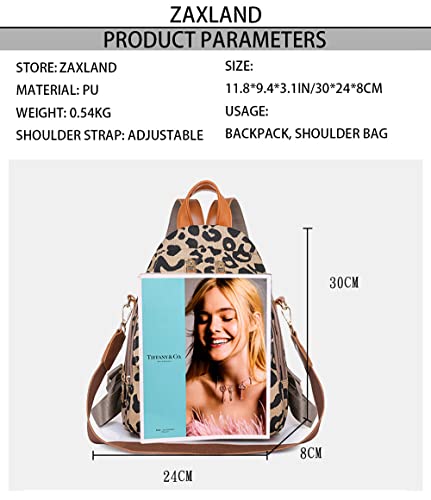 KKRAUS Leopard Print Backpack for Women Pu Leather Cheetah Print Shoulder Daypack Leopard Satchel Backpack with Handle Multipurpose (Single Zipper)