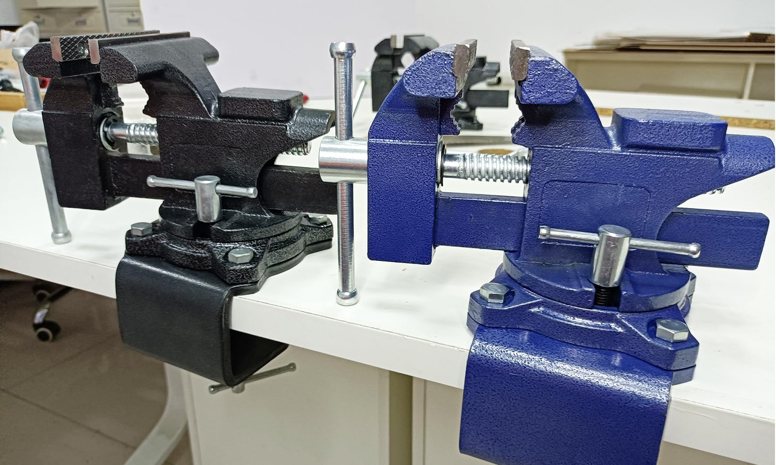 MYTEC 2-In-1 Bench Vise Heavy Duty for Workbench, 6.0" blue, Upgraded Multi-Purpose Table Vice, Universal Rotate 270°Work Clamp-On Vise