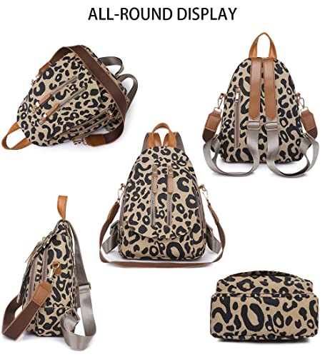 KKRAUS Leopard Print Backpack for Women Pu Leather Cheetah Print Shoulder Daypack Leopard Satchel Backpack with Handle Multipurpose (Single Zipper)