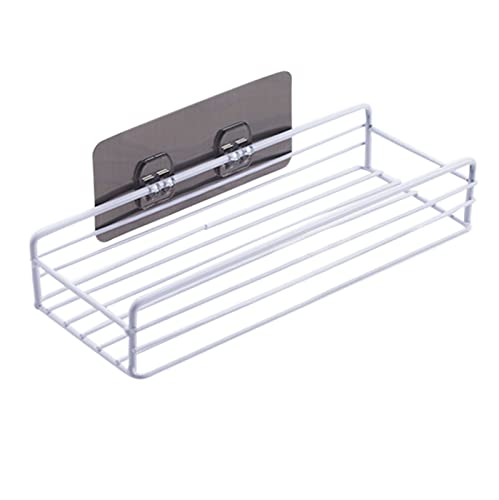 MESSIYO Floating Shelves with Hooks Wrought Iron Storage Baskets Metal Wall Shelves Hangers for Entrance Bedroom Living Room Keys Dish Pans for Kitchen Sink Large (White, One Size)