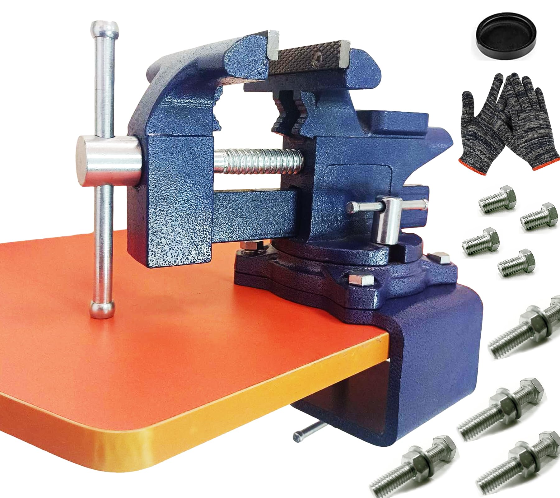 MYTEC 2-In-1 Bench Vise Heavy Duty for Workbench, 6.0" blue, Upgraded Multi-Purpose Table Vice, Universal Rotate 270°Work Clamp-On Vise