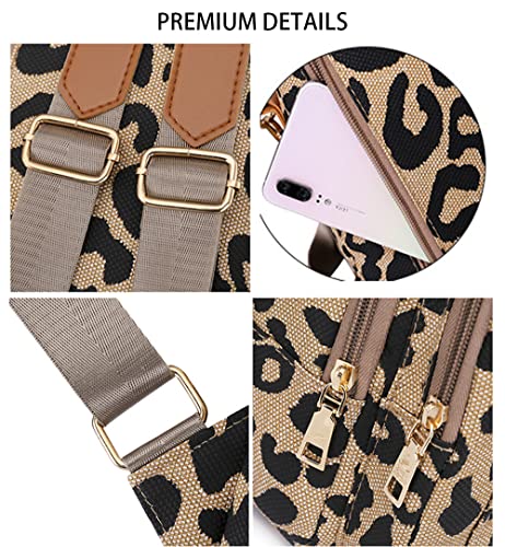 KKRAUS Leopard Print Backpack for Women Pu Leather Cheetah Print Shoulder Daypack Leopard Satchel Backpack with Handle Multipurpose (Single Zipper)