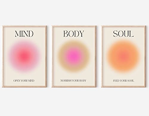 Positive Aura Posters for Room Aesthetic 3 Piece Colorful Aura Grainy Gradient Canvas Wall Art Spiritual Soul Body Mind Quote Print Painting Danish Pastel Home Wall Decor for Bedroom 12x16in Unframed