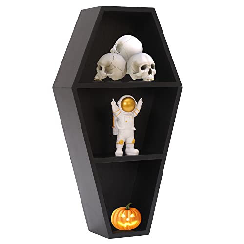 Ytlandy Coffin Bookshelf Halloween Gothic Room Decor Floating Shelves Witchy Crystal Shelf Black Floating Wooden Shelf for Wall or Table Top Coffin Tray Halloween Creepy Goth Home Decor