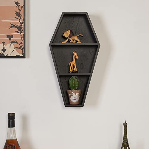 Ytlandy Coffin Bookshelf Halloween Gothic Room Decor Floating Shelves Witchy Crystal Shelf Black Floating Wooden Shelf for Wall or Table Top Coffin Tray Halloween Creepy Goth Home Decor