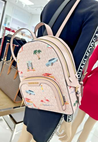 Michael Kors Jaycee Medium Zip Pocket Backpack Light Powder Blush Pink MK Miami