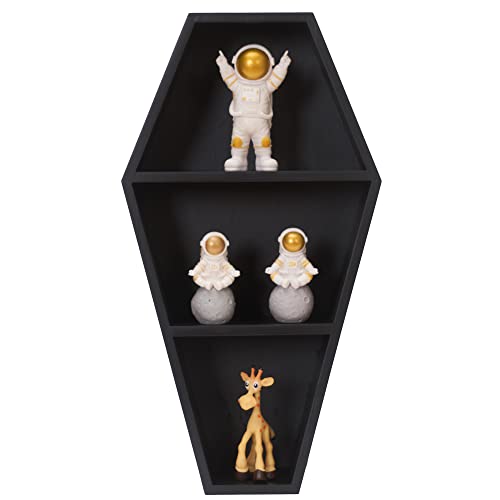 Ytlandy Coffin Bookshelf Halloween Gothic Room Decor Floating Shelves Witchy Crystal Shelf Black Floating Wooden Shelf for Wall or Table Top Coffin Tray Halloween Creepy Goth Home Decor