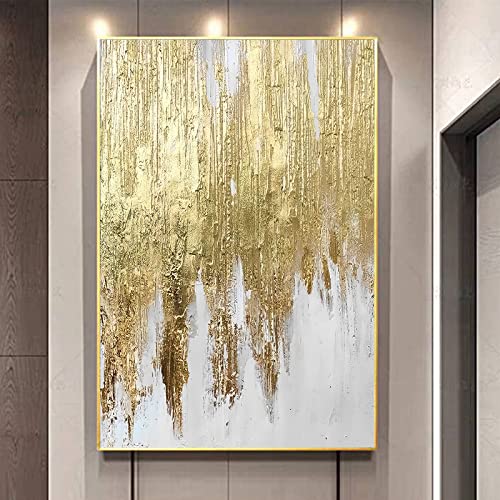 Gold Abstract Canvas Wall Art Gold Foil Modern Textured Artwork Gold Textured Print Abstract Textured Painting Glitter Abstract Wall Art Gold and White Modern Painting Living Room 16x24inch No Frame