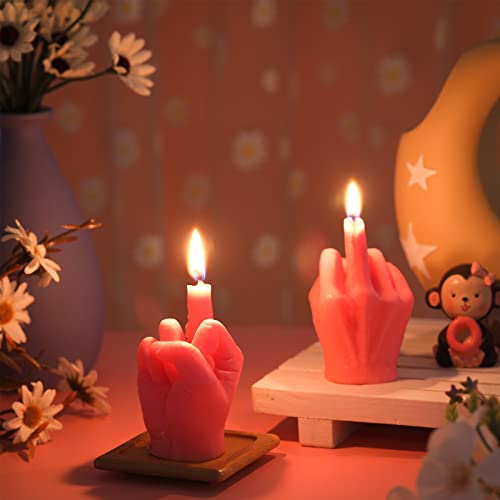 2 Pieces Middle Finger Aesthetic Candles Soy Wax Hand Shaped Candle Funky Room Decor Aesthetic Danish Room Decor Cool Trendy Modern Hippie Room Decor (Pink)