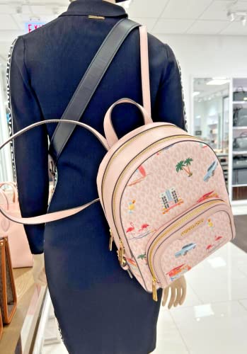 Michael Kors Jaycee Medium Zip Pocket Backpack Light Powder Blush Pink MK Miami