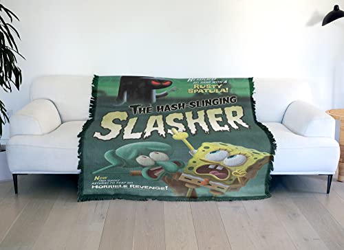 LOGOVISION Spongebob Blanket, 50"x60" Hash Slinging Slasher Woven Tapestry Cotton Blend Fringed Throw Blanket