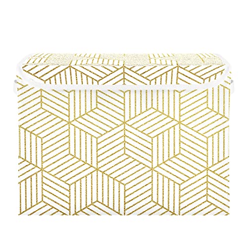 Oyihfvs Gold Abstract Geometric Cubes Foldable Cube Storage Basket Collapsible Fabric with Lidded Sturdy Handles Organizer Box for Home Bedroom 16.5 x 12.6 x 11.8 in